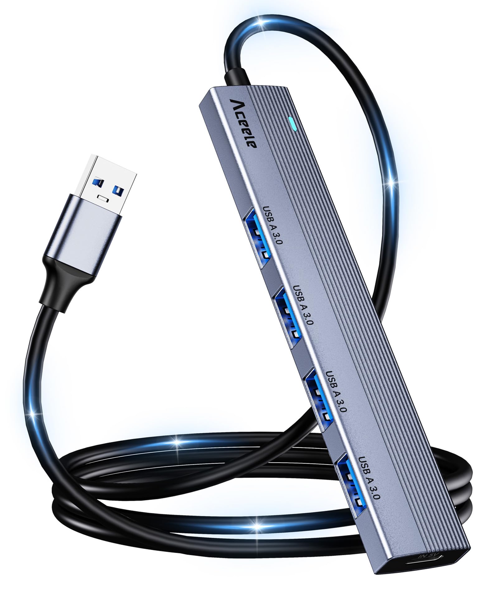 Aceele USB Hub 3.0 with 4ft Long USB Extension Cable, Splitter 4 Port ...