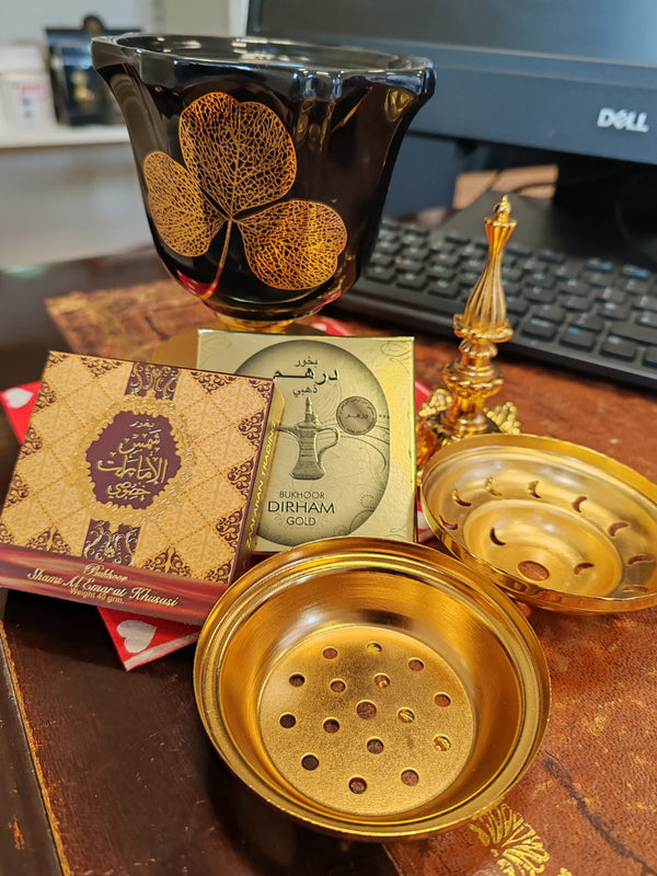 Bukhoor Burner + 2 Free Bukhoor Incense (Shams Al Emarat 40g & Dirham ...