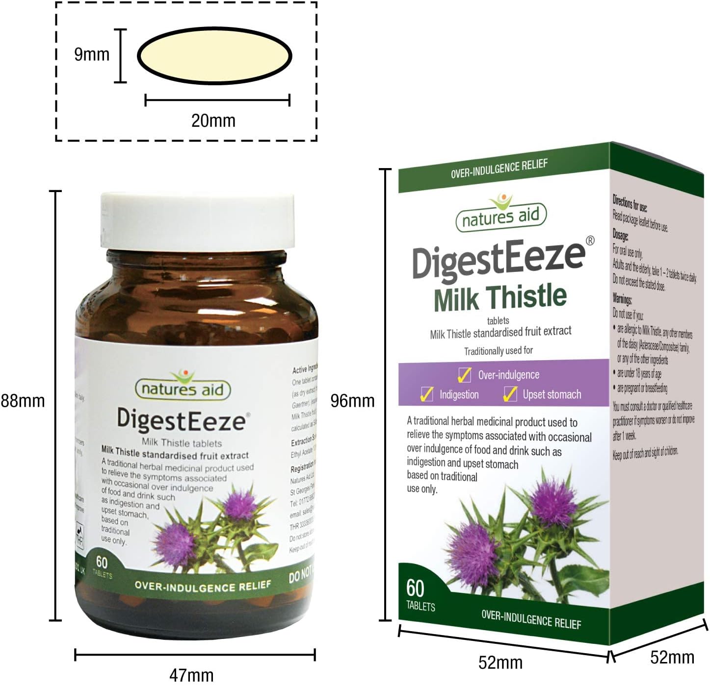 Natures Aid DigestEeze Milk Thistle 150mg Extract Pack of 60 Tablets(2 ...